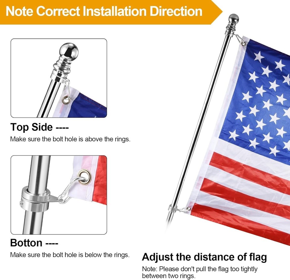 Pack of 2 Aluminum Alloy Flag Pole Rings 360 Degree Rotating Flag ...
