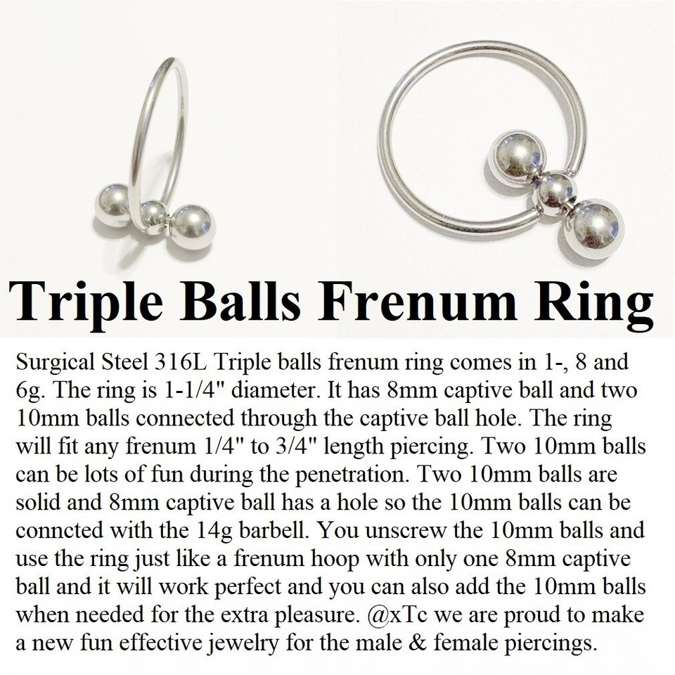 316L Surgical Steel 10g, 8g & 6g 1-1/4" Diameter TRIPLE Balls FRENUM ...