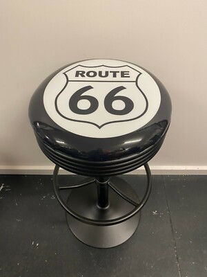 ROUTE 66 PREMIUM BLACK BAR STOOL ADJUSTABLE HEIGHT HOT ROD CADILLAC ...