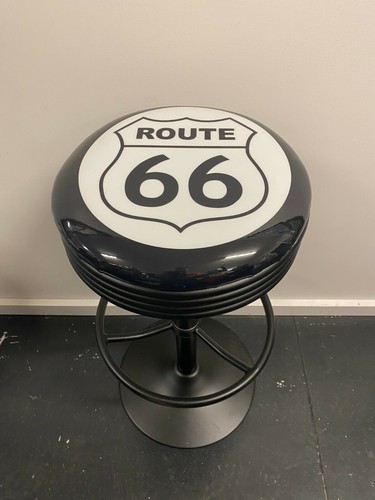 ROUTE 66 PREMIUM BLACK BAR STOOL ADJUSTABLE HEIGHT HOT ROD CADILLAC ...
