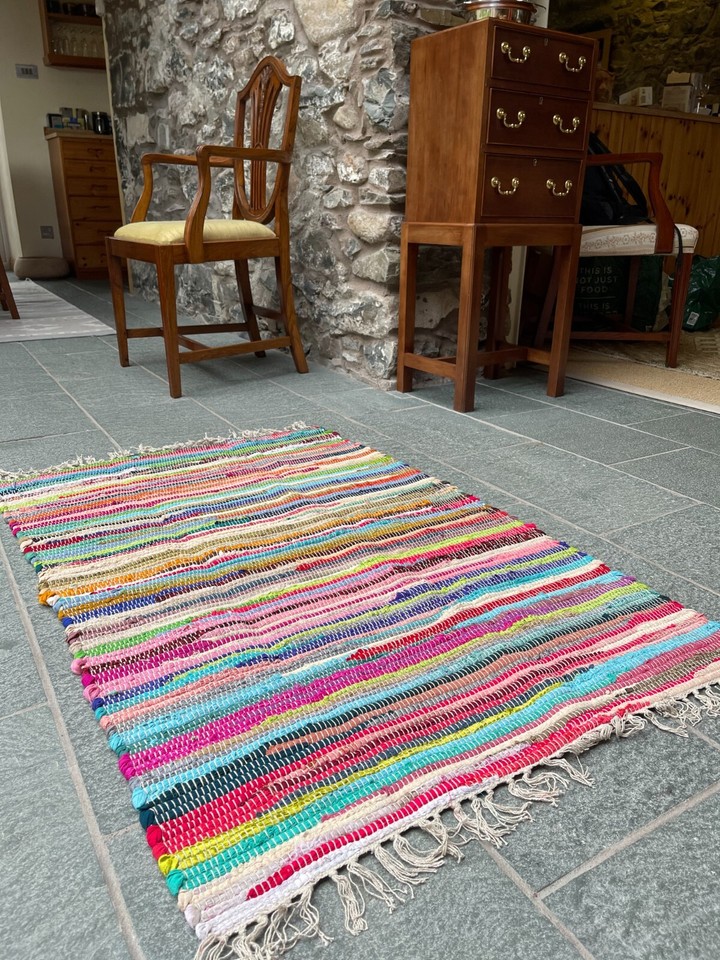 Rug Rag Rugs Multi Colour Mat Recycled Cotton Hand Woven Chindi Mats ...