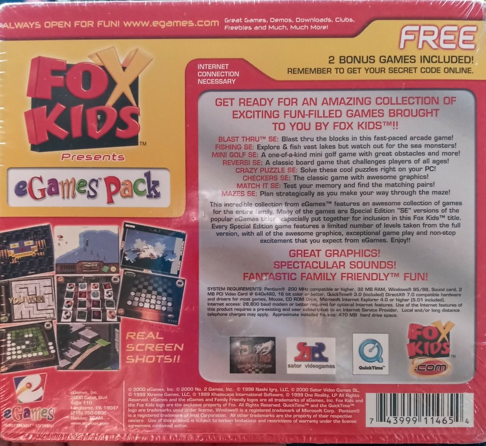 Fox Kids Presents eGames Pack PC CD Rom 2000 Game Mini Golf Blast Thru ...