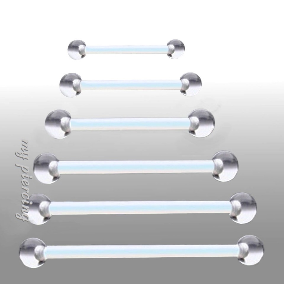 2x 16G 14G PTFE Flexible with Clear Ball End Surface Industrial Barbell ...