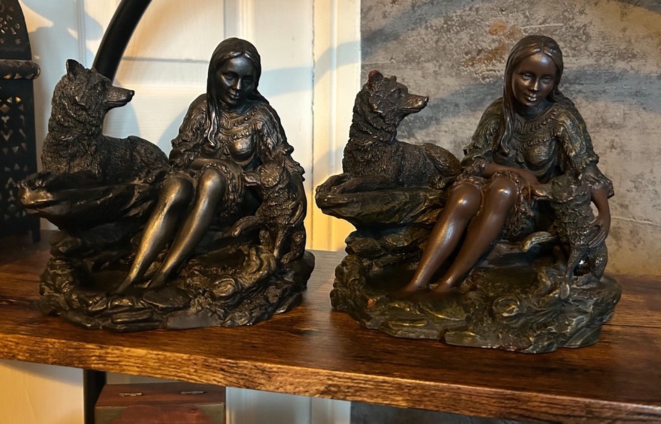 Native American Girl with Wolf Sculpture Figurines Ornament Juliana x2 ...