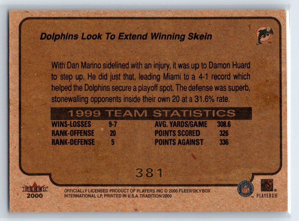 2000 Fleer Tradition Dolphins Look to Extend Winning Skein Miami ...