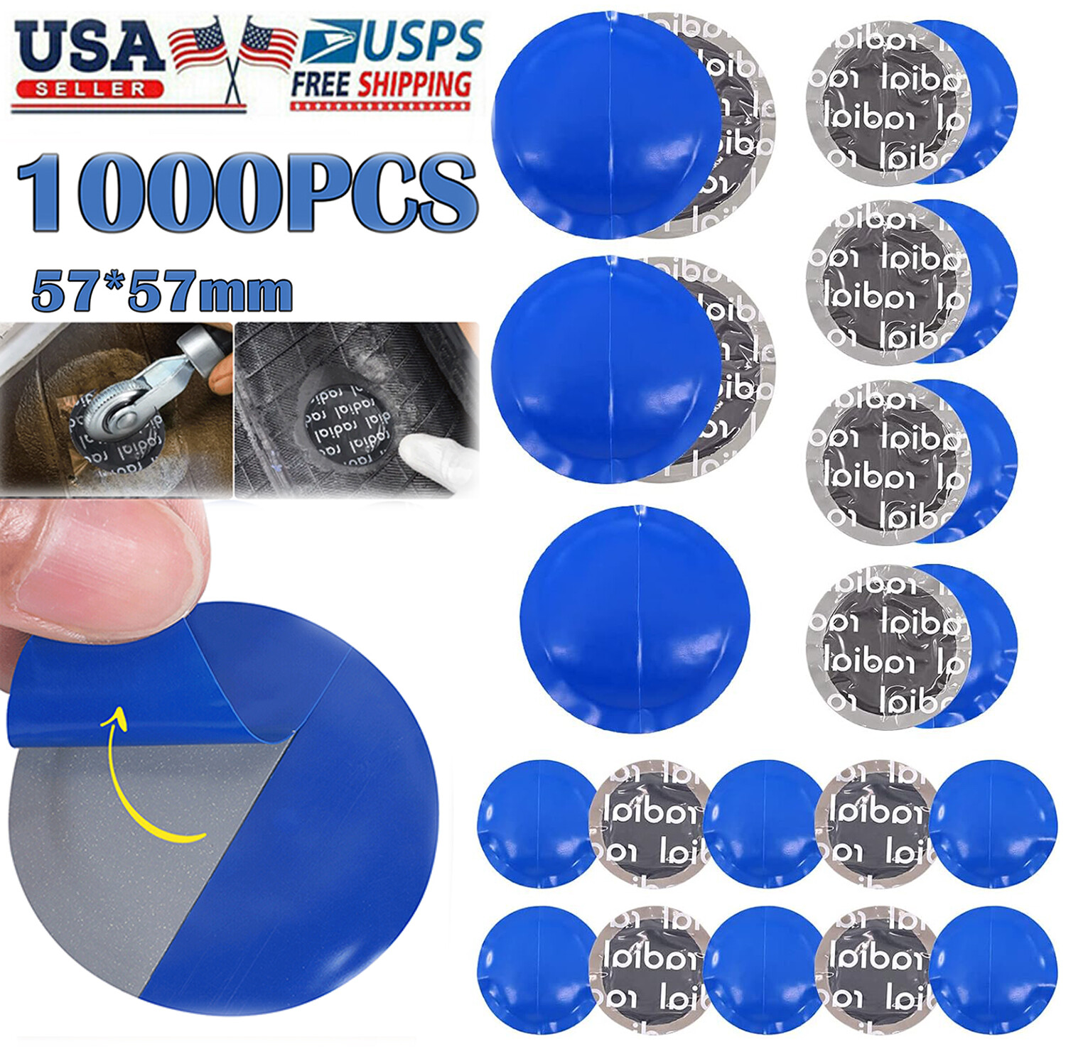 1000 Pieces Radial Repair Round Tire Patch Medium 2.1/4"-57 MM Superior ...