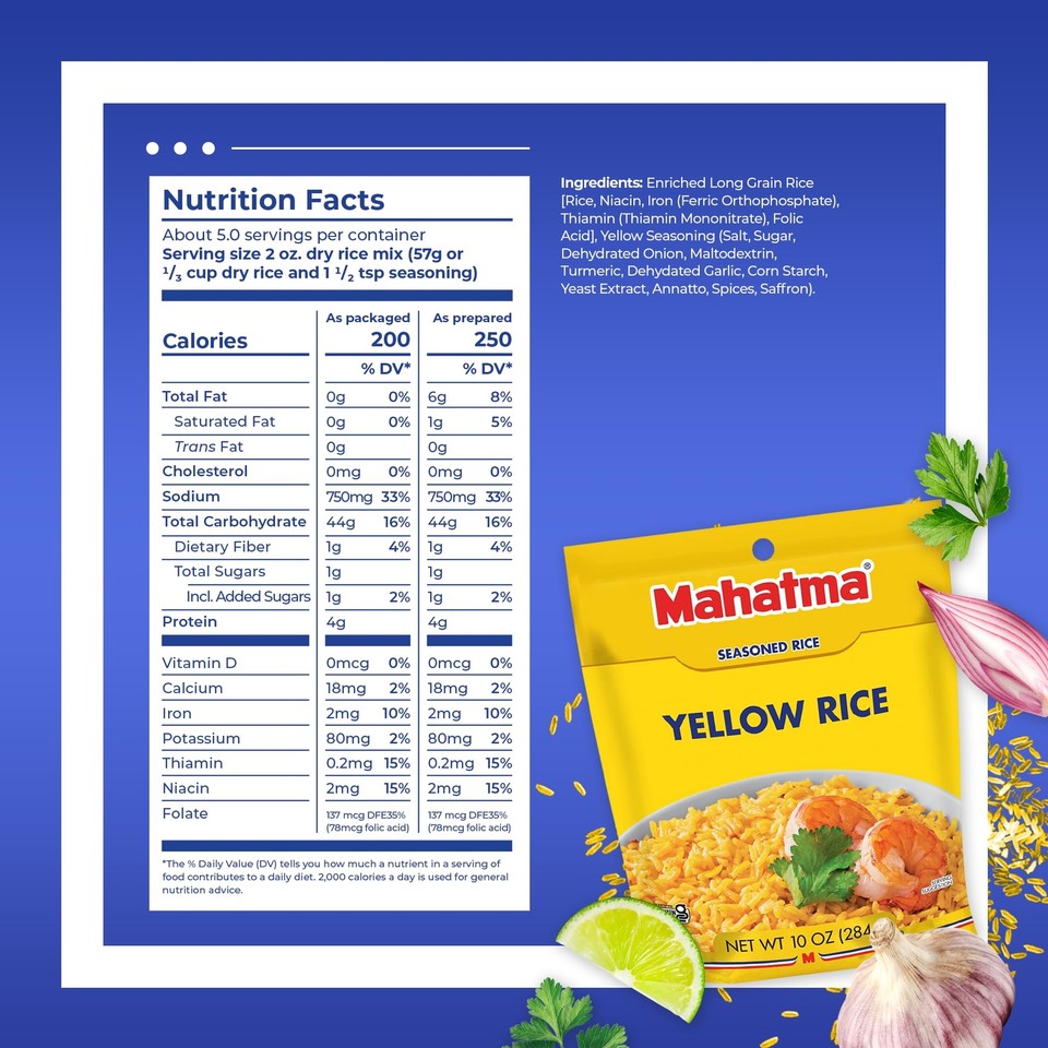 Mahatma Yellow Rice Mix, Long-Grain Rice, Stovetop or Microwave Rice ...
