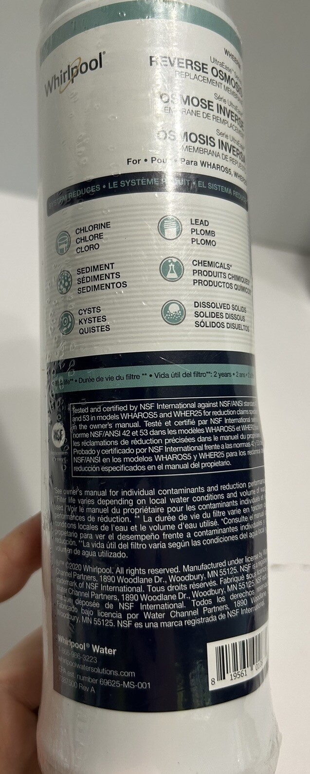Whirlpool UltraEase Reverse Osmosis Membrane #WHEERM FITS WHER25 SYSTEM ...