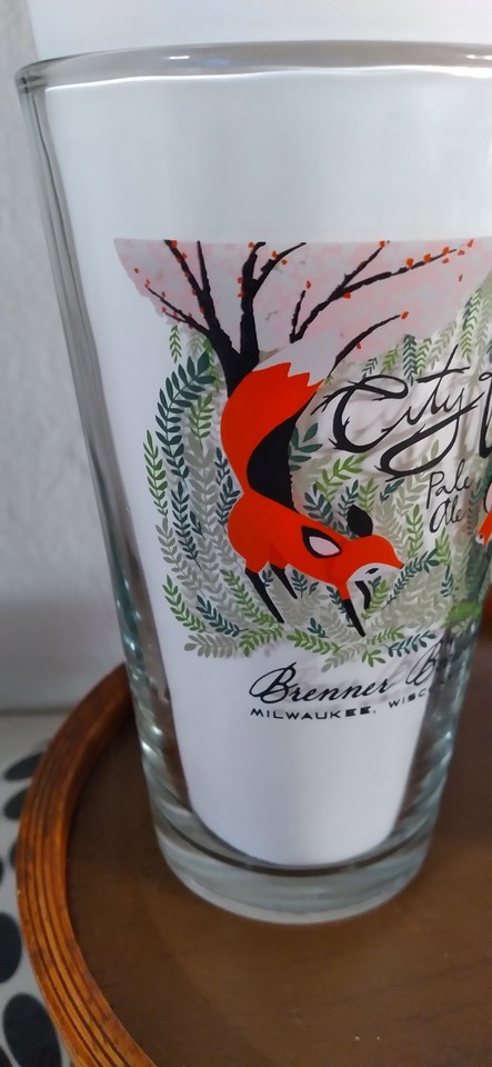 2 HTF BRENNER BREWING CO BEER GLASS "CITY FOX" PALE ALE MILWAUKEE WI ...