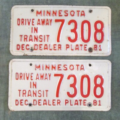 1981 Minnesota License Plate Matched PAIR Dealer Drive Away Transit ...
