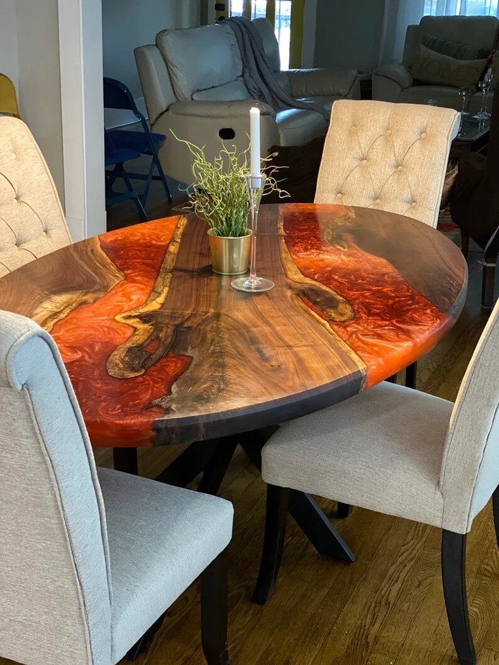 Orange Epoxy Coffee Table Top, Oval Wooden Epoxy Center Table Top ...