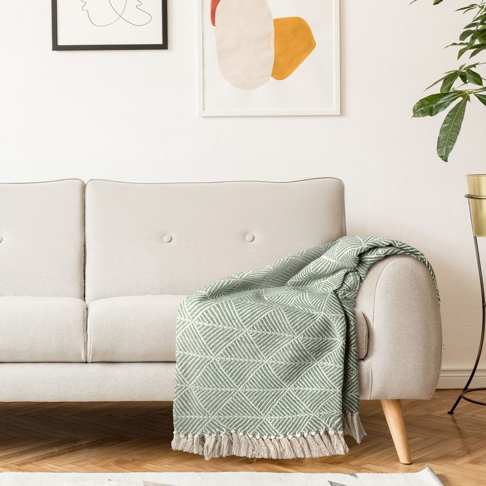 Throw Blanket for Sofas Couch Bed Runner Scandi Woven Soft Cotton Zahra ...