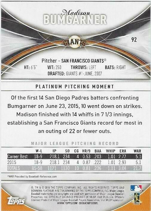 2016 Bowman Platinum Ice #92 Madison Bumgarner! *PWE* | eBay