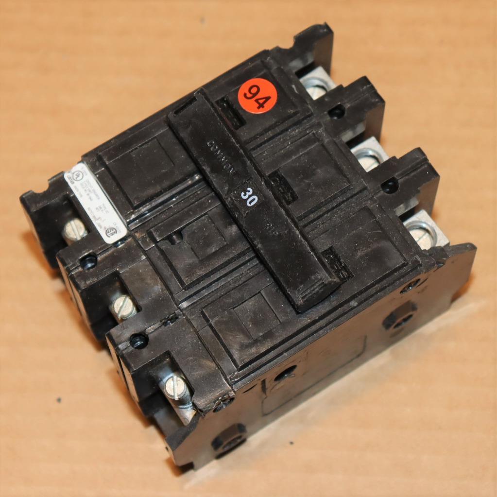One Eaton Quicklag QC3030H 3 Pole 30 Amp Feed Thru Breaker Chipped Fin ...