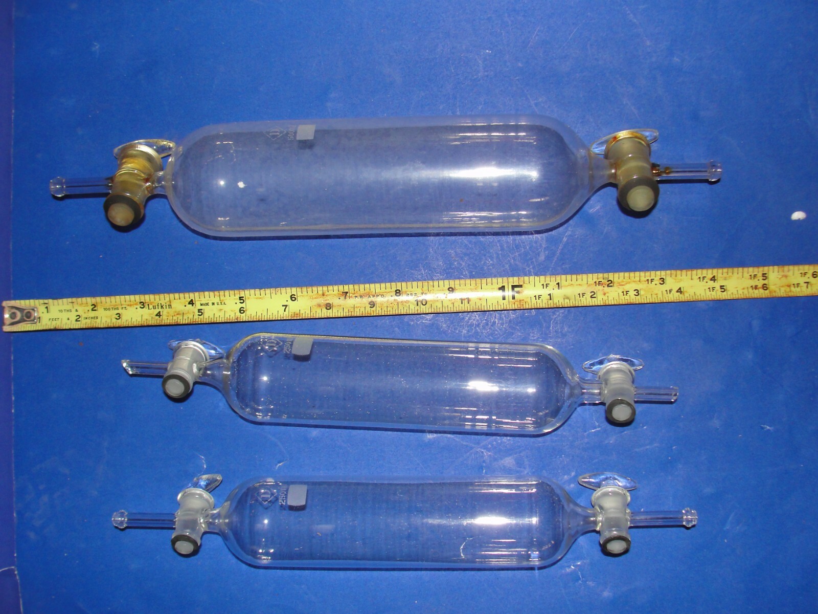 3 Gas Sampling Bulbs lot Tubes cylinders 250ml 500ml lab glass addition ...