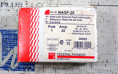 Federal Pioneer NAGF-20 Circuit Breaker Stab Lok Ground Fault 1 Pole 20 ...