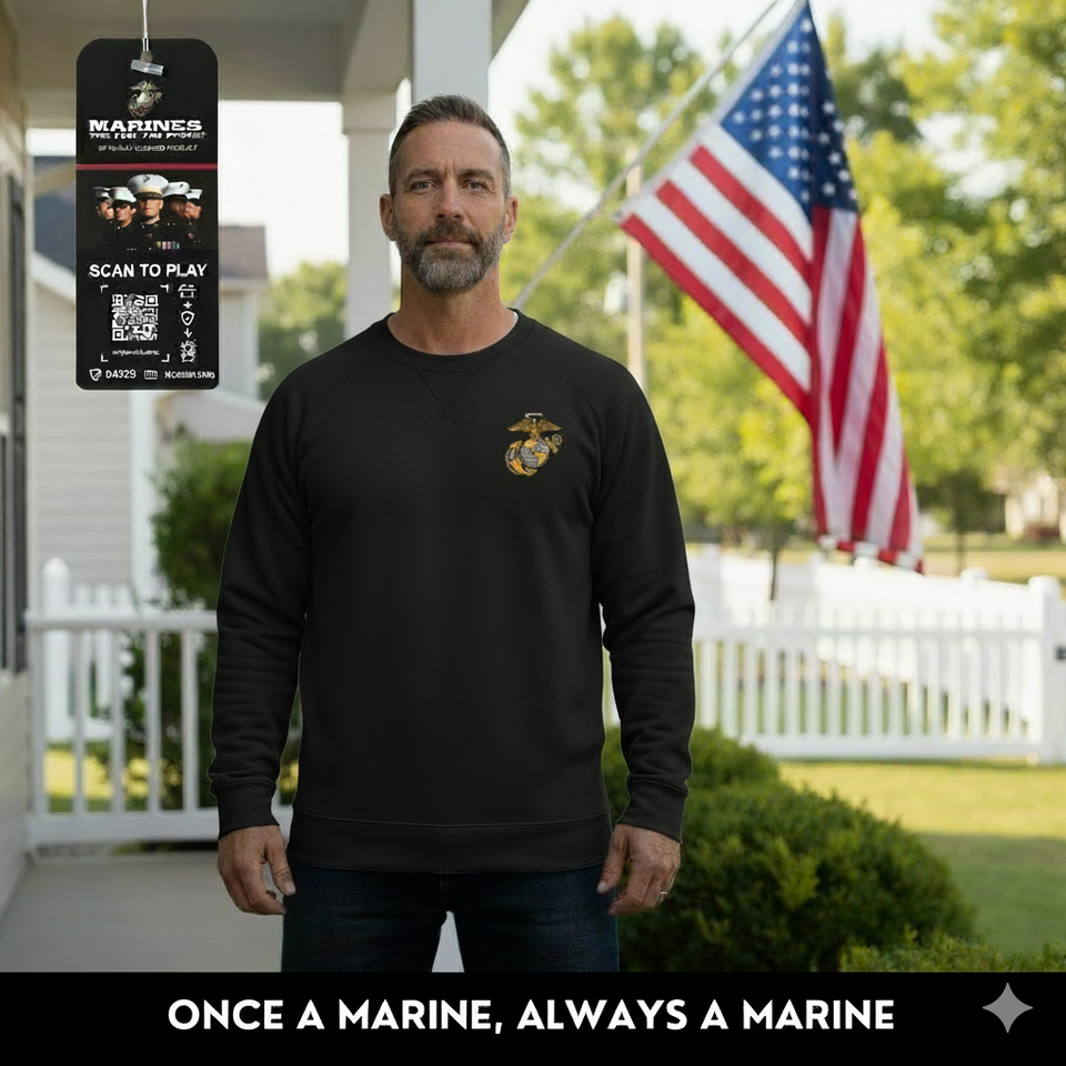 USMC Embroidered Eagle Globe Anchor EGA Sweatshirt - Black - Fully ...