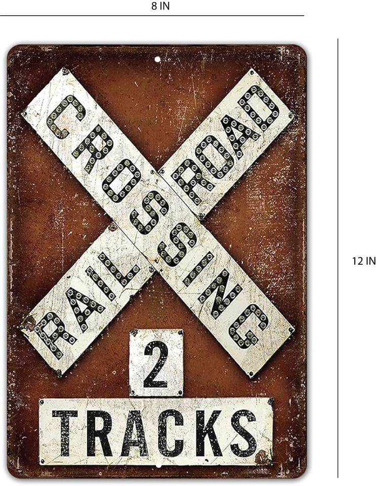 Railroad Crossing Two 2 Train Tracks Sign Tin Vintage Look Garage Bar ...