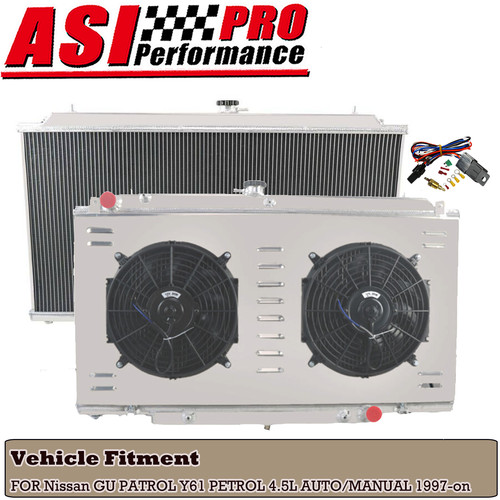 3ROWS Radiator Shroud Fan FOR 97-on Nissan GU PATROL Y61 PETROL 4.5L ...