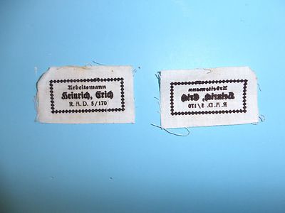 b4608 WW2 Original German Army Label Arbeitsmann Heinrich,Erich R.A.D.5 ...