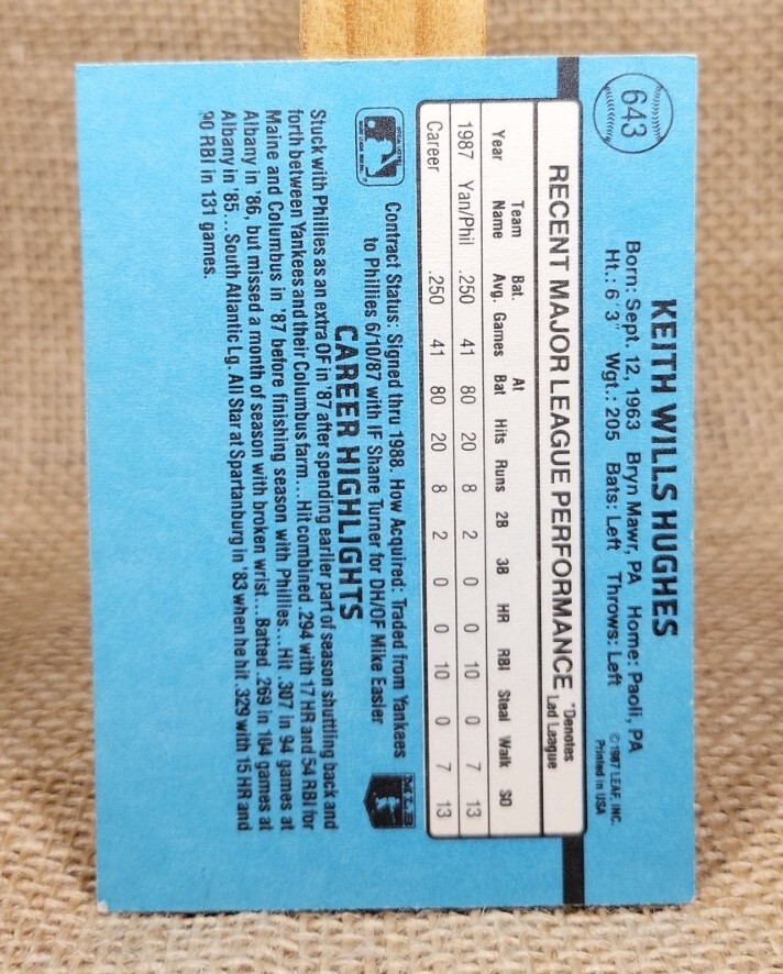 1988 Donruss Keith Hughes RC Baseball Card #643 Phillies FREE S&H A2 | eBay