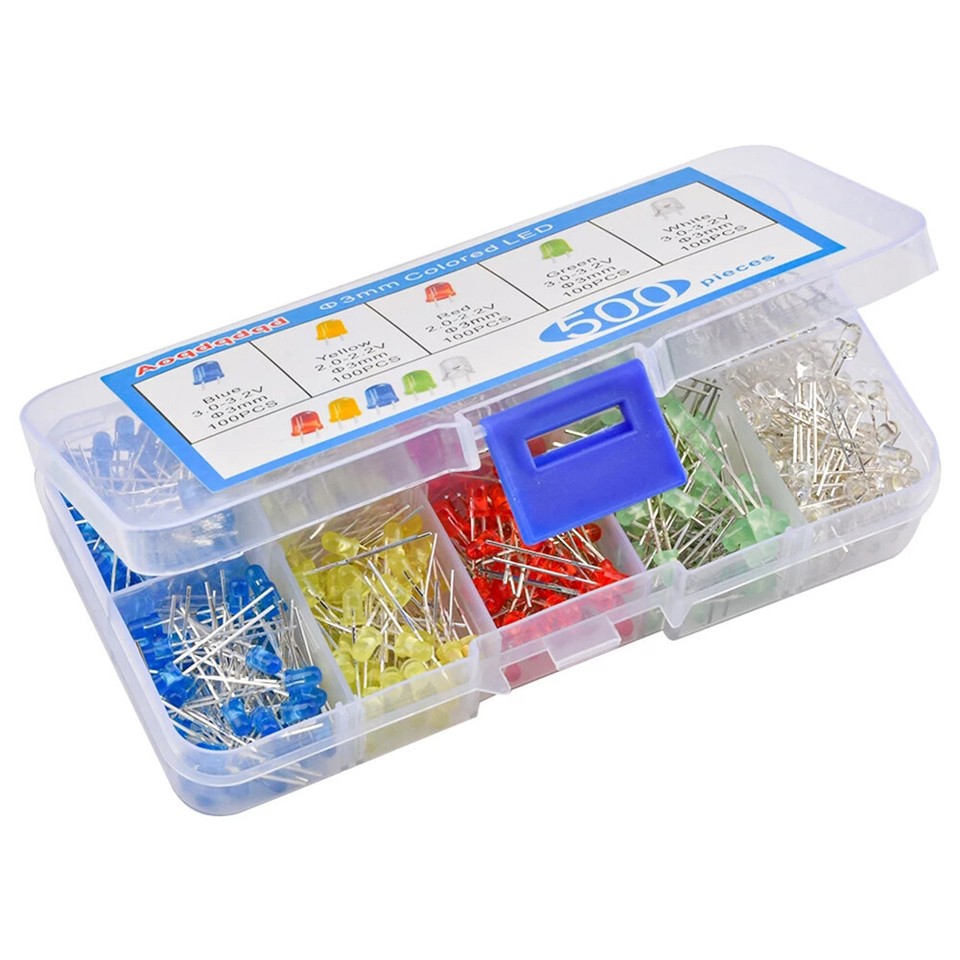 500Pcs Light Emitting Diode Set LED 3MM Luminous Diode Assorted Kit ...