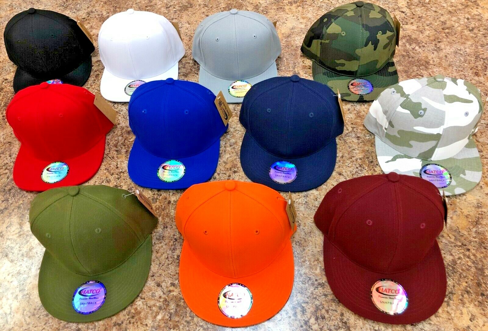 Plain Snapback Hats BULK Flat Bill Caps [[ Hatco ]] Solid Colors ( New ...