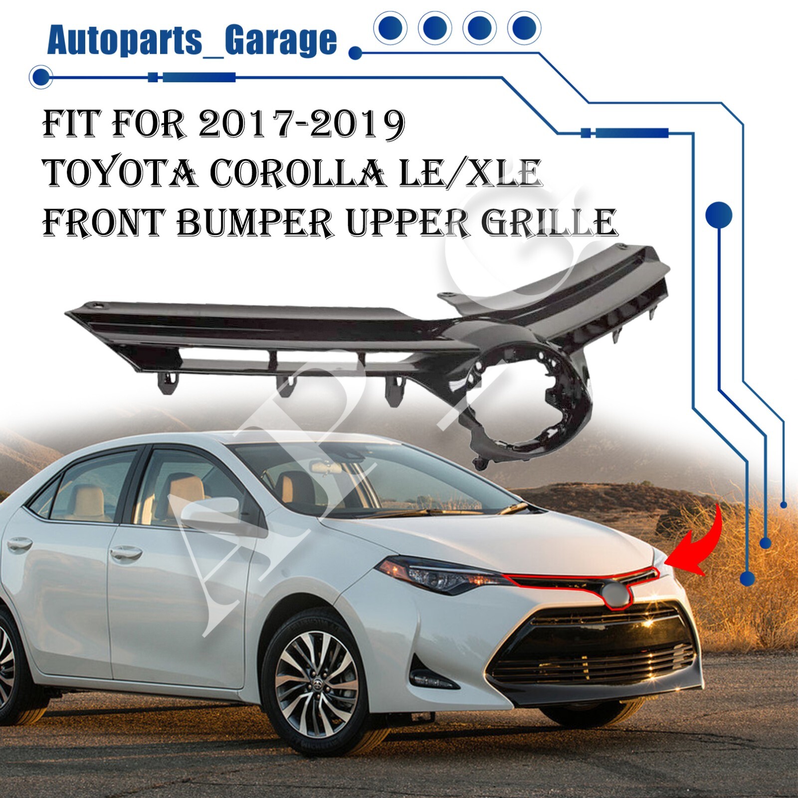 For 2017-2019 Toyota Corolla Front Bumper Upper Hood Grill 5311102B00 ...