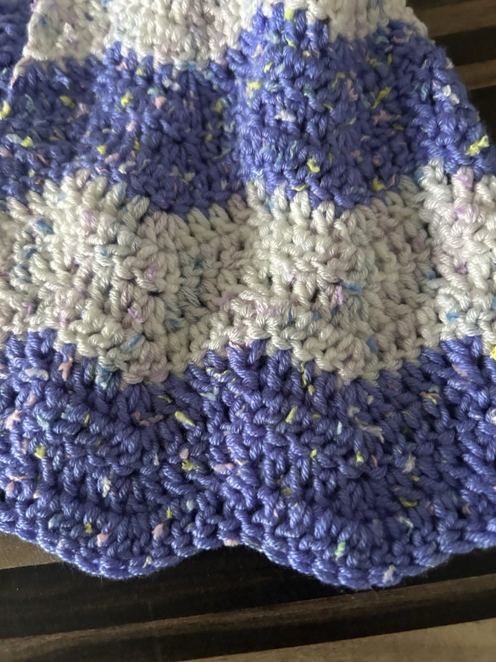 Hand Crochet Blue & White Striped Scarf | eBay UK