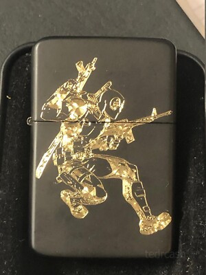 DEADPOOL LIGHTER matte black finish + Gift Box wade wilson logo marvel ...