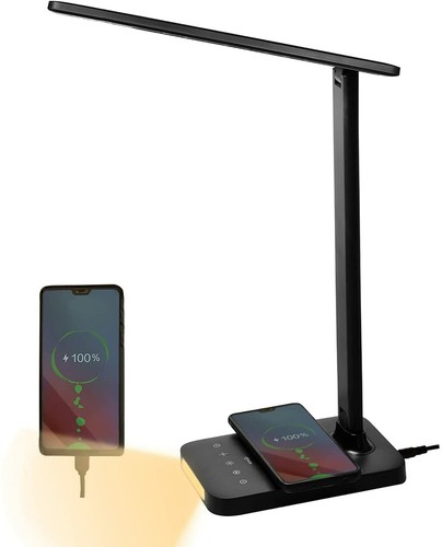 LED Desk Lamp with Wireless Charger, USB Charging Port, Desk Light for ...