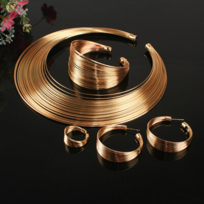 Women Fashion Gold Metal Wire Choker Necklace Bangle Earring Ring ...
