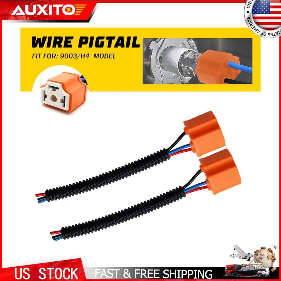 H4 9003 Female Ceramic Bulb Sockets Wire Pigtail Extension Harness ...
