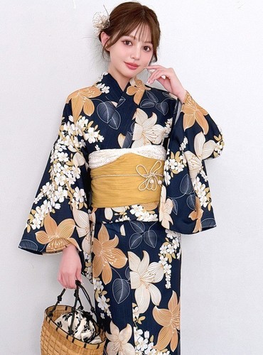 Japanese Summer Kimono Yukata Cute Flowers Yukata and obi set women's ...