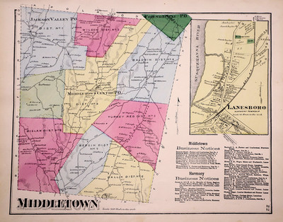 Antique 1872 Plat Map ~ Middleton & Lanesboro, Susquehanna Co., PA ...