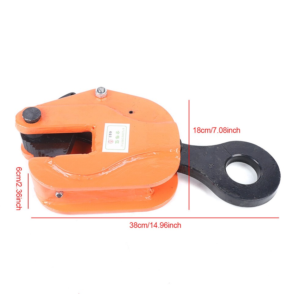 3 Tons Industrial Vertical Plate Lifting Clamp Steel w/ Lock Hook Chain ...