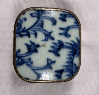 Vintage Chinese Porcelain Shard Trinket Box Silver Metal Embossed Base ...