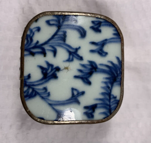 Vintage Chinese Porcelain Shard Trinket Box Silver Metal Embossed Base ...