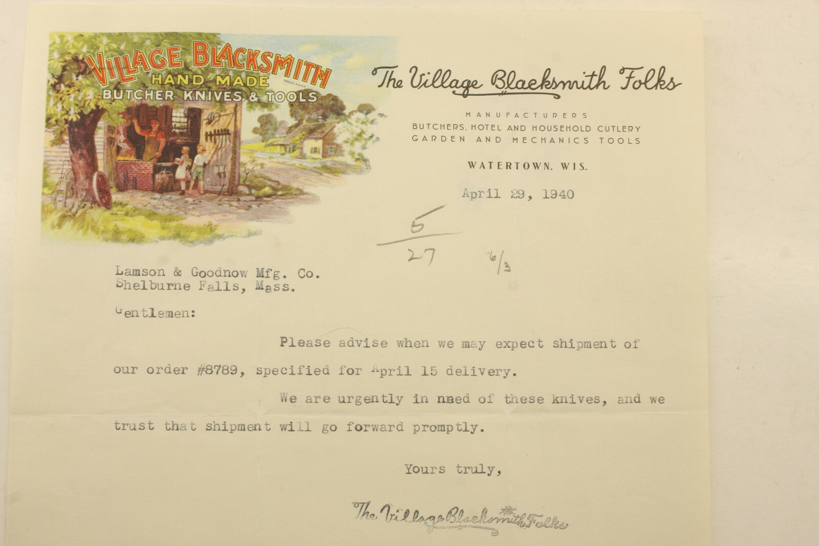 1940 Lamson Goodnow Village Blacksmith Folks Knives Watertown WI ...