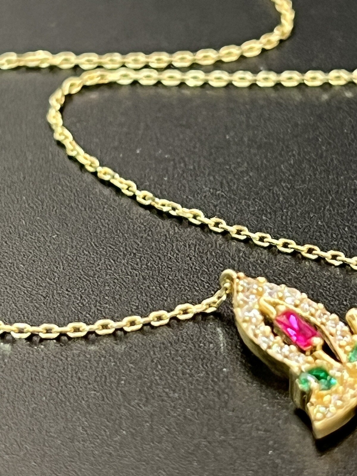 14k Gold Butterfly Multi Colored Gemstone 18in Neckla… - Gem