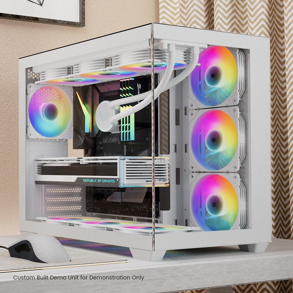 Vetroo AL900 White ATX Mid Tower PC Case Tempered Glass w/ ARGB & PWM ...