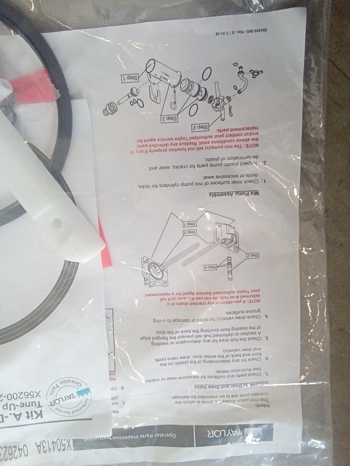 Taylor X56200-27 soft-serve machine Tune-Up Kit, Door/Barrel m2s2-bb.yy ...