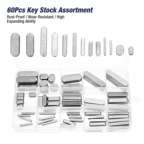 60 pc SAE Keystock Bar Assortment Lock Pulleys Gears Square Key Stock ...