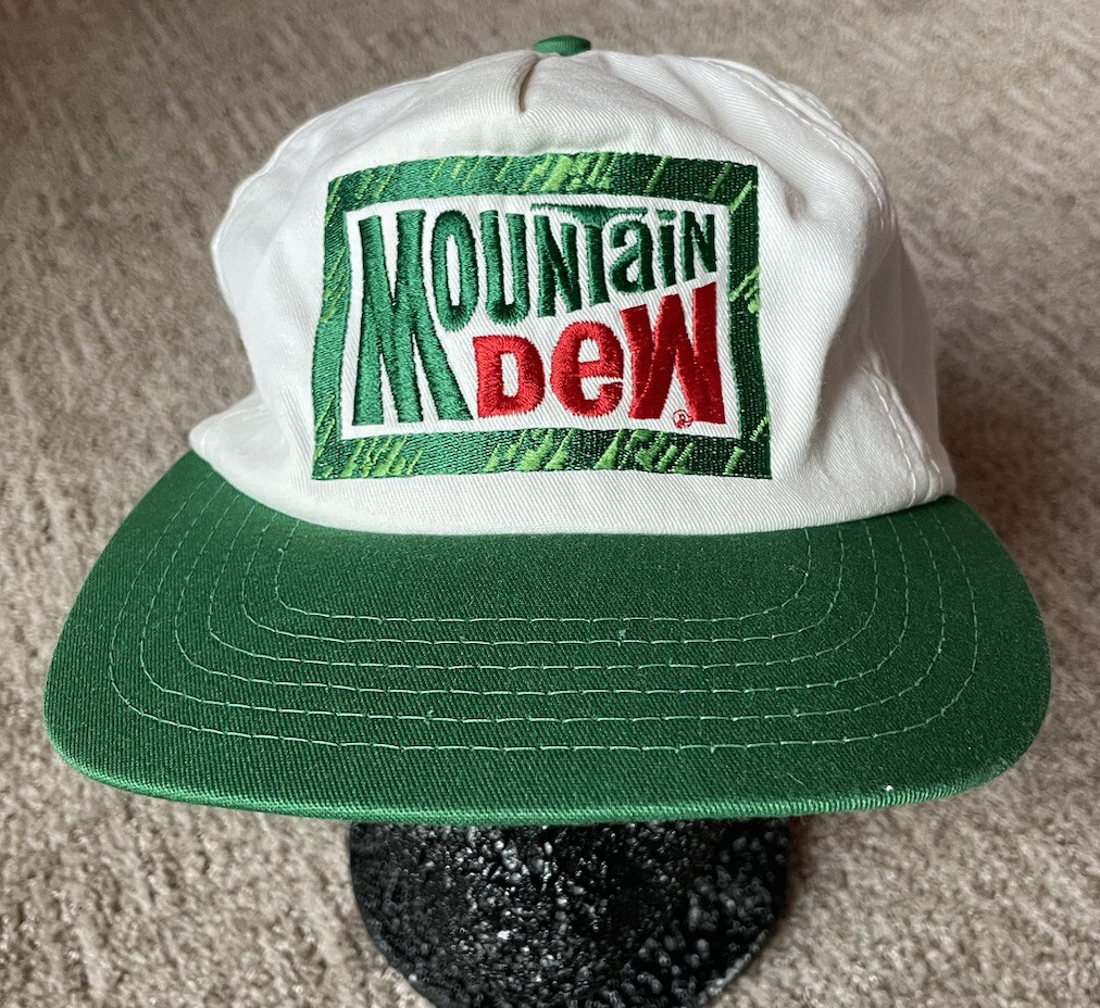Vintage Promotional Green & White MOUNTAIN DEW Hat Snapback Cotton READ FLAW | eBay