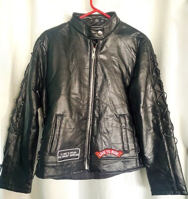 Diamond Plate Women's Motorcycle Jacket Buffalo Leather patchwork sz ...