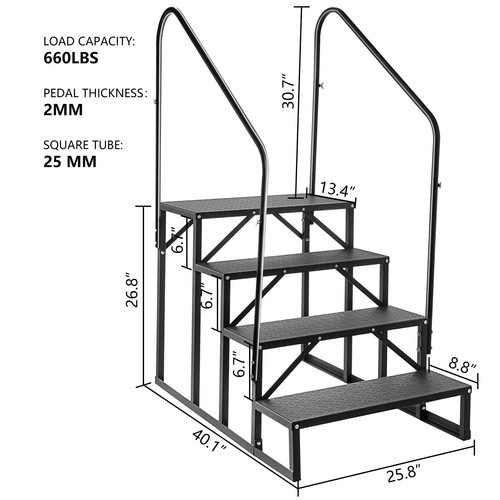 4 Step RV Steps with 2 Handrails Portable Stairs Steps for RV Camper ...