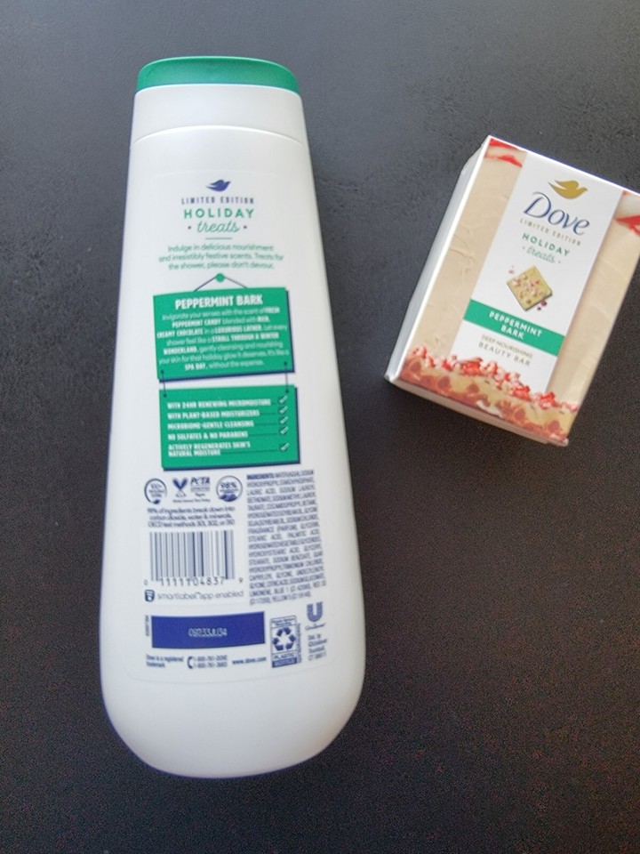 Dove Holiday Treats Limited Edition PEPPERMINT BARK Body Wash & Beauty ...