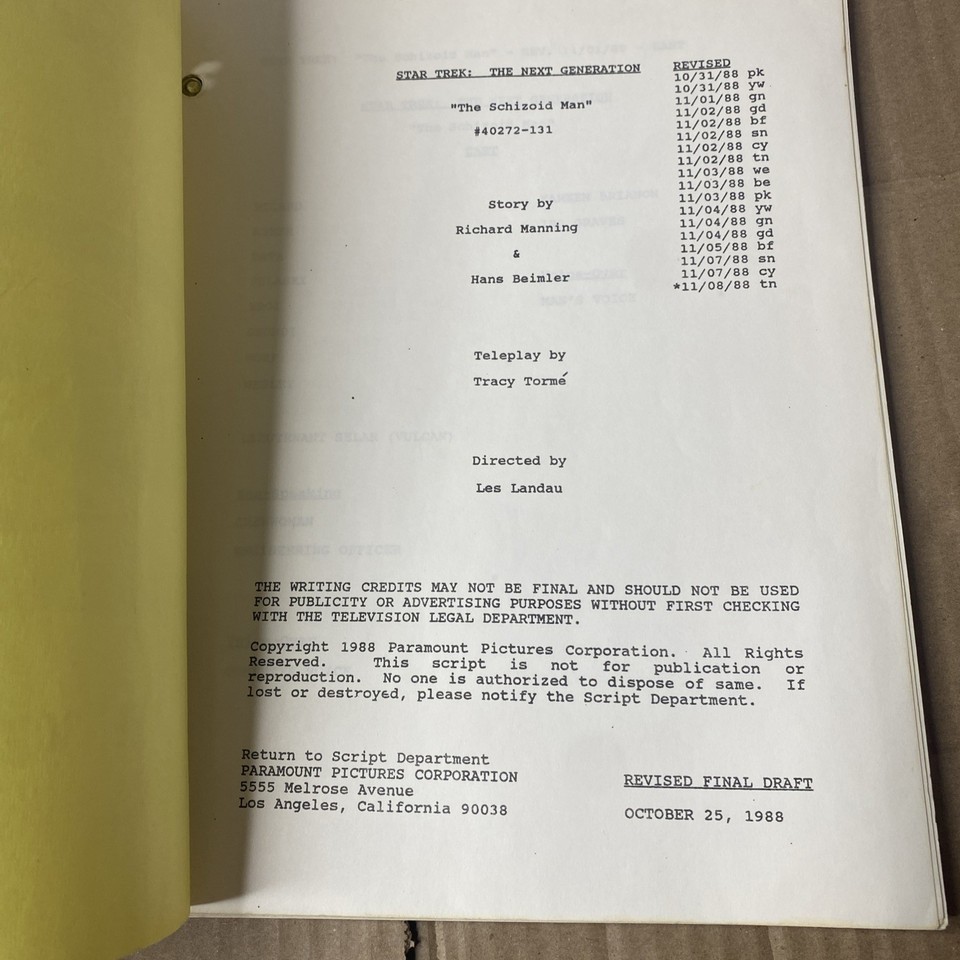 STAR TREK Script The Next Generation The Schizoid Man REVERSED Final ...