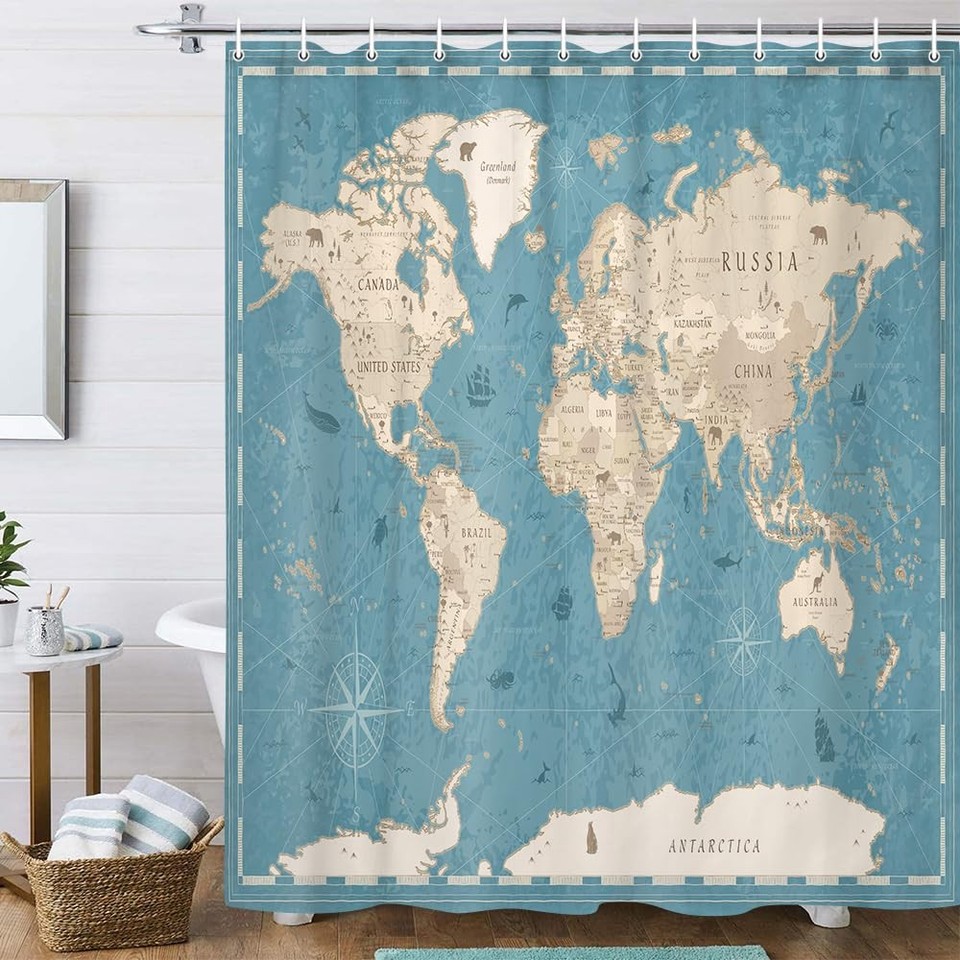 World Map Shower Curtain, Map of The World with National Educational ...