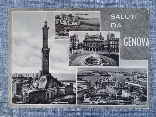 Greetings From Genoa Italy Vintage Postcard Unposted Lighthouse Ferrari ...